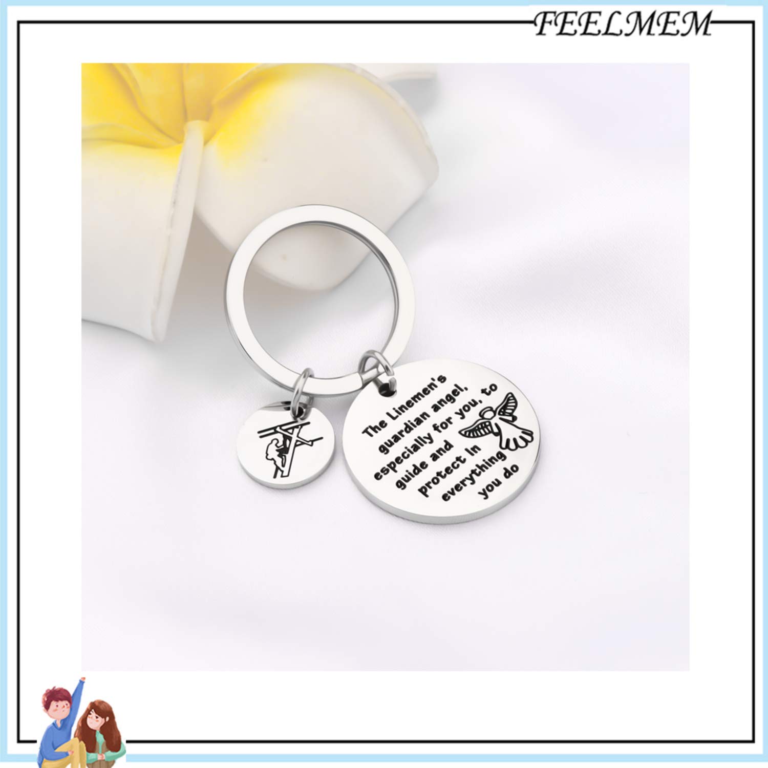 FEELMEM Lineman Prayer Gift The Linemen’s Guardian Angel Keychain Lineworker Electric Cable LinemanBe Safe Gifts