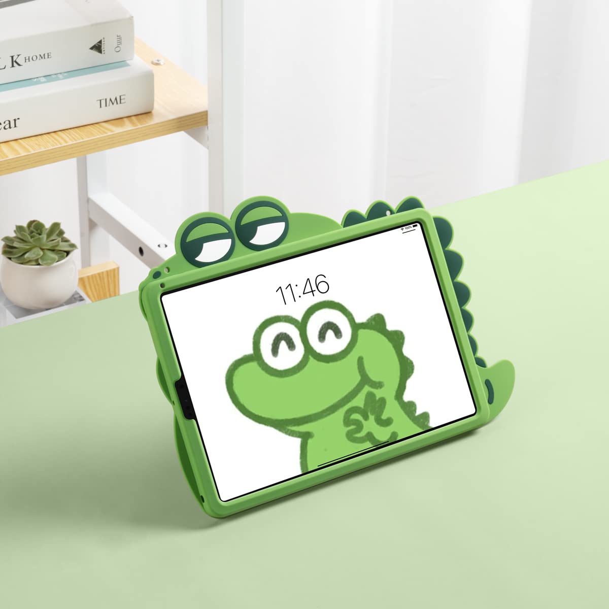 Laetass Cartoon Silicone Child Protective Cover for 2021 iPad Mini 8.3" 6th Gen A2567 A2568 A2569 with Adjustable Stand Cover, Cute Cartoon Little Dinosaur Design Shockproof Silicone Case (Green)