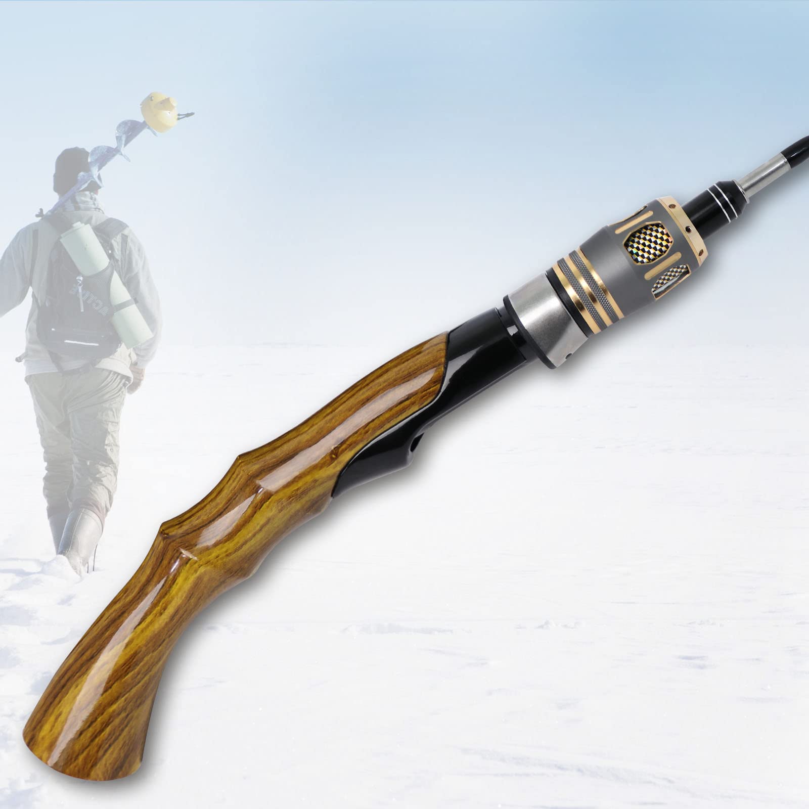 Fiblink 2-Piece Portable Travel Ice Fishing Rod 23 Inches Light Power Spinning/Casting Ice Pole