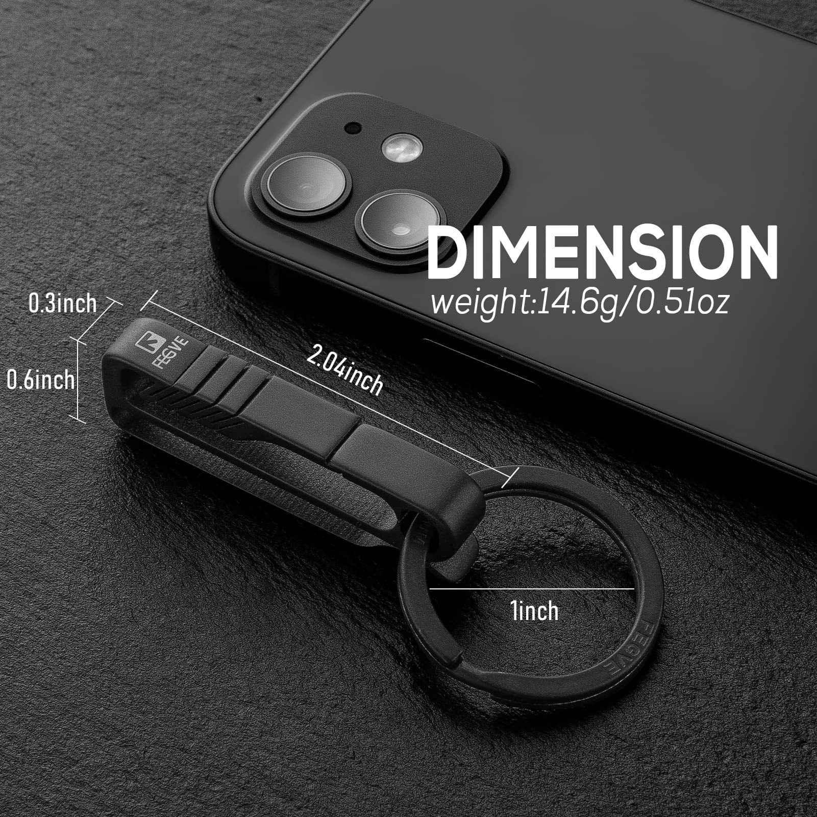 FEGVE Titanium Key Belt Clip with Key Ring, Belt Key Holder Key Chain Clip Black Keychain for men (Black)