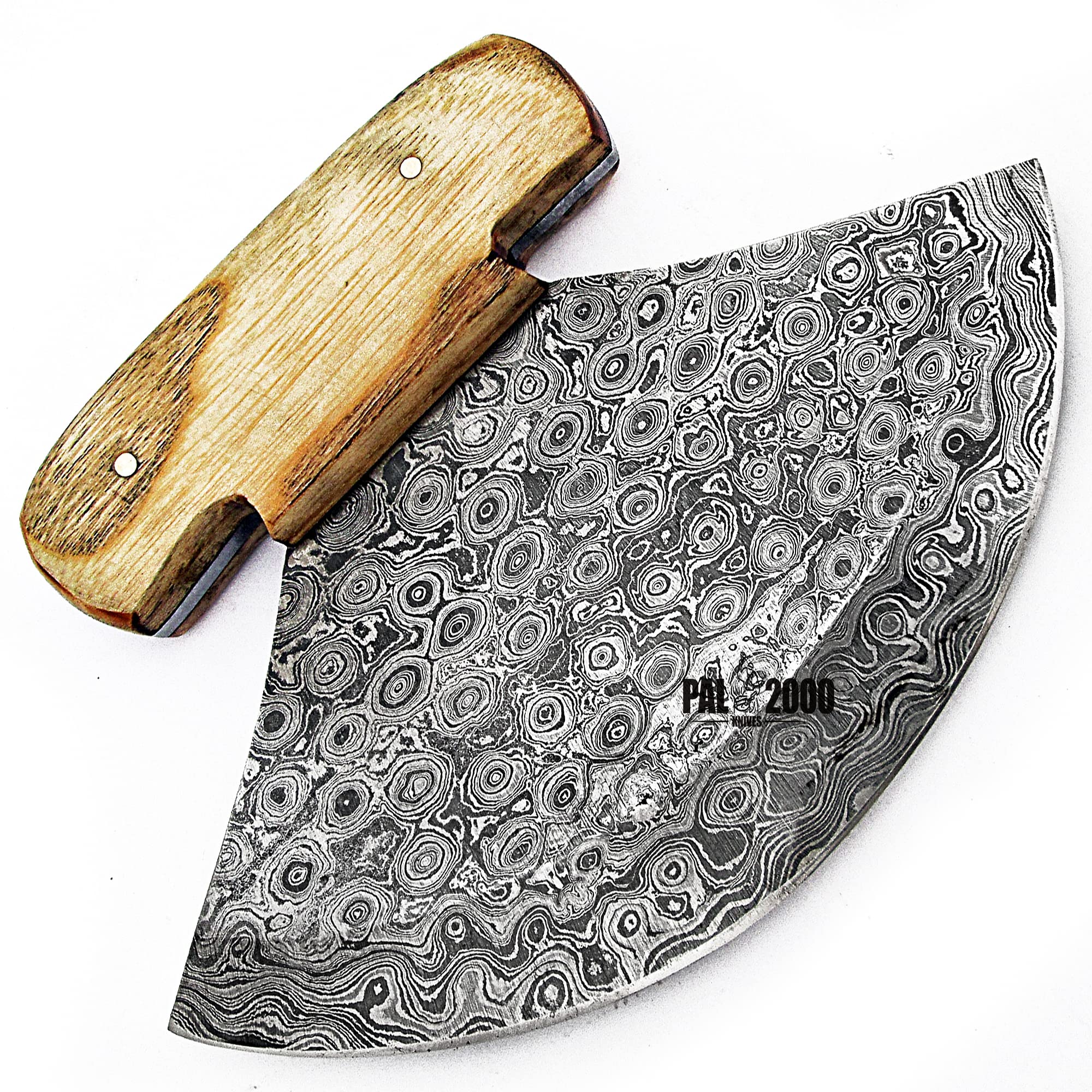ULU-3007 Handmade Damascus Steel Ulu Knife Stabilized Handle With Sheath