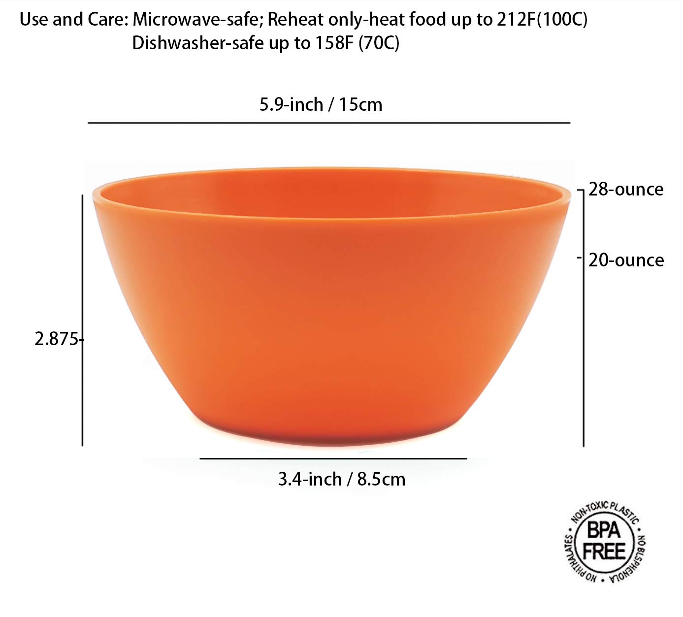 KX-WARE Plastic Bowls set of 12 - Unbreakable and Reusable 6-inch Plastic Cereal/Soup/Salad Bowls Multicolor | Microwave/Dishwasher Safe, BPA Free