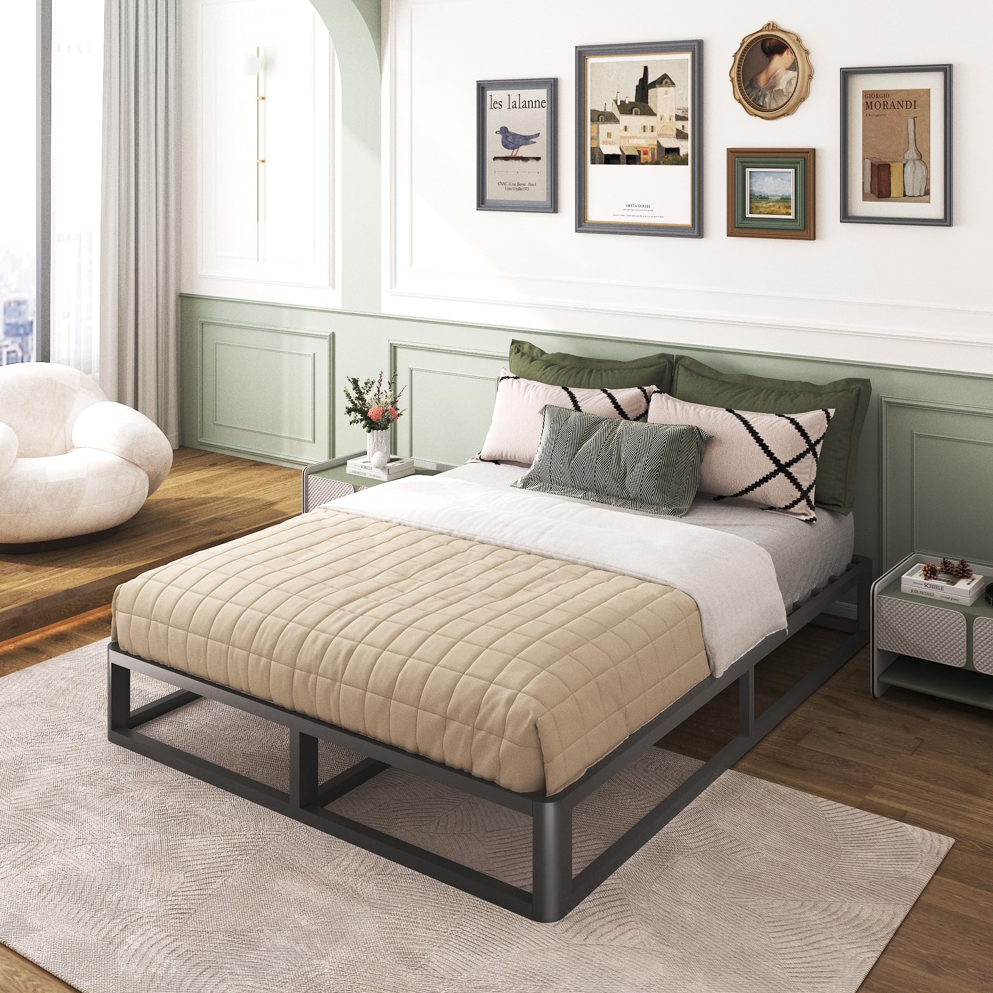 Firpeesy Upgrade Anti Bending and Round Corner Legs 10 inch Metal Full Bed Frame 3500 LBS Heavy Steel Slats Support Platform Bed Frames No Box Spring Needed Platform Noise Free Easy Assembly
