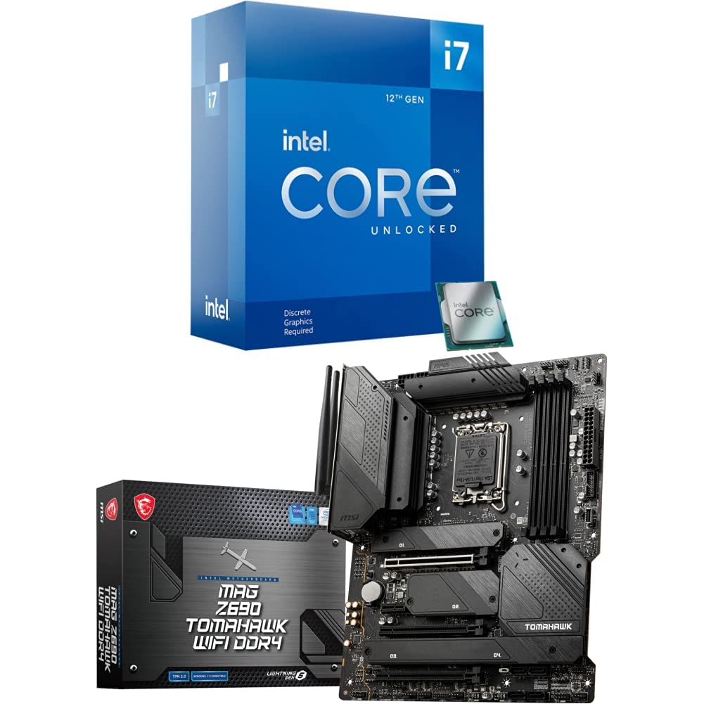 Intel Core i7-12700KF Desktop Processor 12(8P+4E)LGA1700 600Series Chipset&MSI MAG Z690 TOMAHAWK WIFI DDR4 Gaming Motherboard(ATX,12th Gen Intel Core,LGA1700Socket,DDR4,PCIe 4,CFX,M.2 Slots,Wi-Fi 6E)