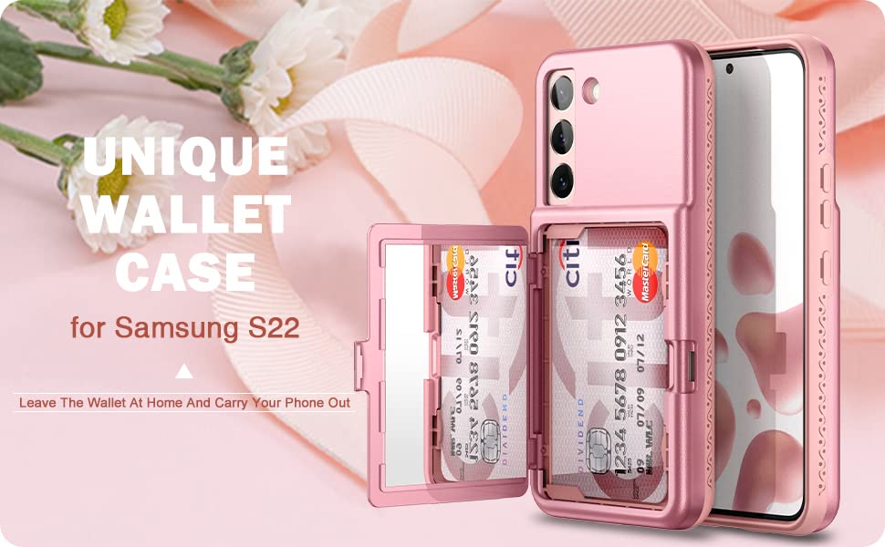 WeLoveCase Samsung Galaxy S22 Case Wallet Case with Credit Card Holder & Hidden Mirror, All-Round Protection Shockproof Phone Cover Designed for Samsung Galaxy S22 5G, 6.1 inch Purple