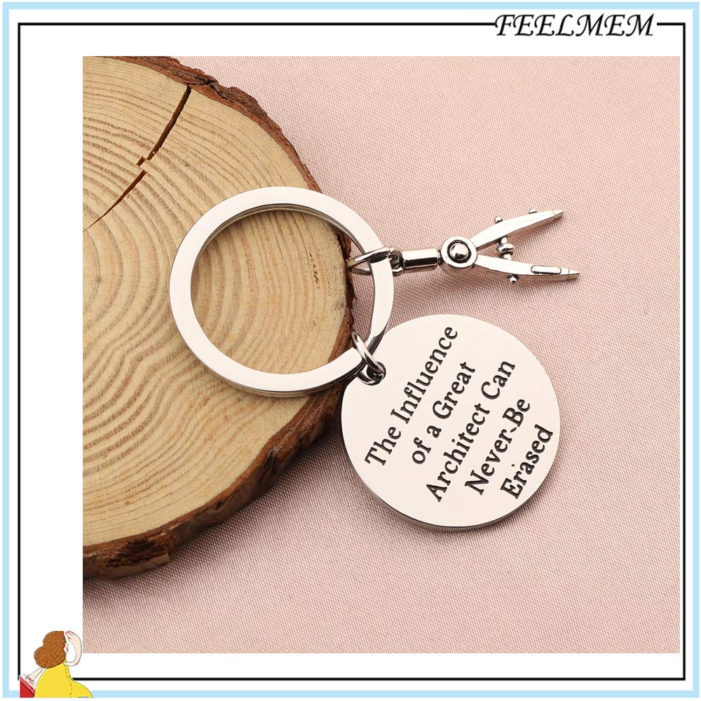 FEELMEM Architecture Keychain Architect Gift Architectural Engineer Appreciation Keychain The Influence of A Great Architect Can Never Be Erased Jewelry for Architect Engineers (silver)