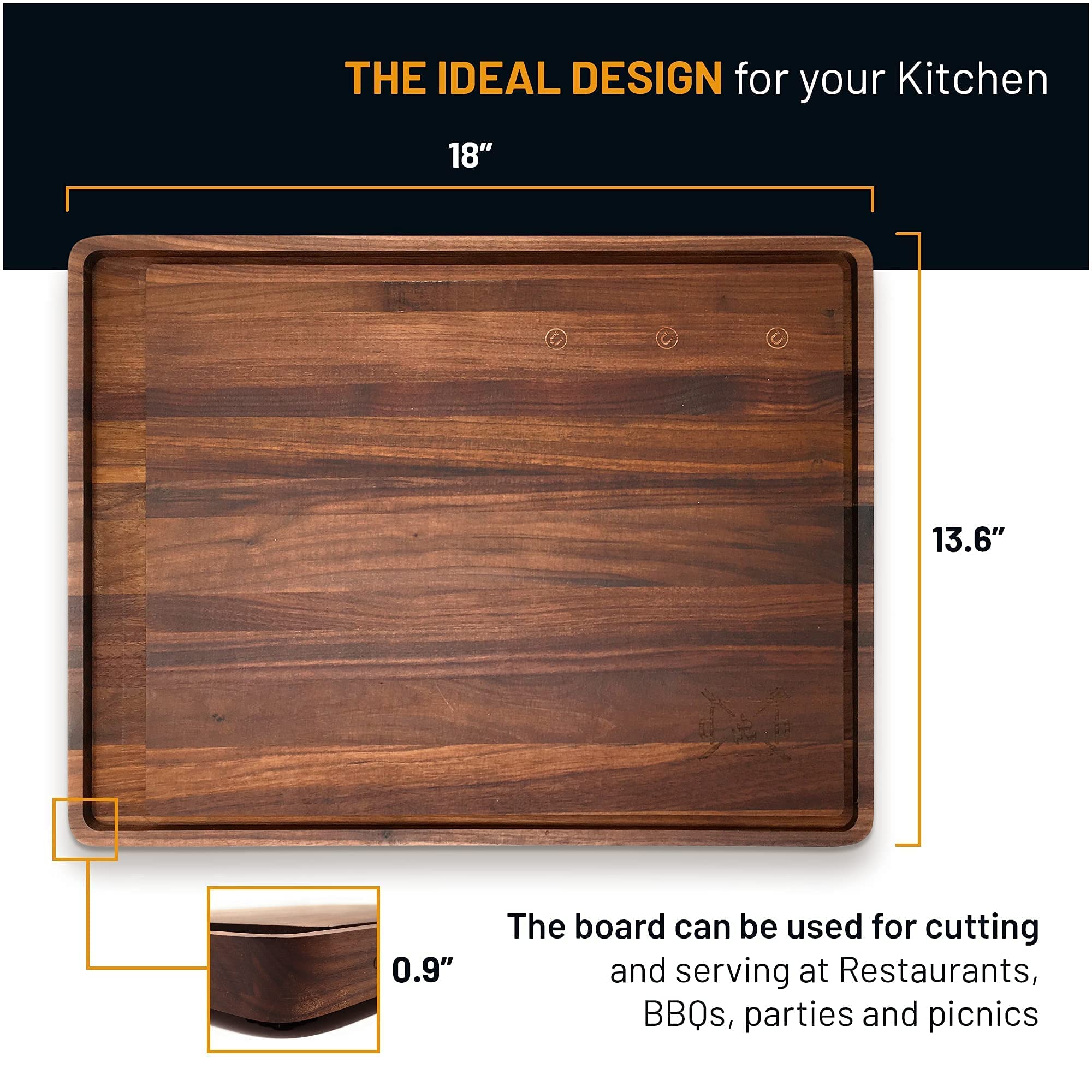 Large Cutting Board Made of Walnut - Wooden Chopping Block Board - Meat Butcher Block Cutting Board - Deep Juice Groove - Perfect Chopping Board for Kitchen BBQ Charcuterie