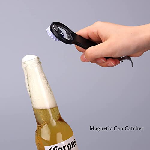 KITCHENDAO Magnetic Bottle and Can Opener for Refrigerator, Stainless Steel Manual Can Punch Opener for Liquid with Cap Catcher, Stick to Fridge for Easy Storage, Can Tapper Church Key with Magnet