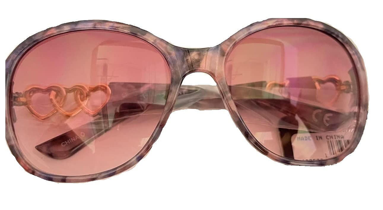 Foster Grant Women's Purple Pink Marble Heart Round Sunglasses