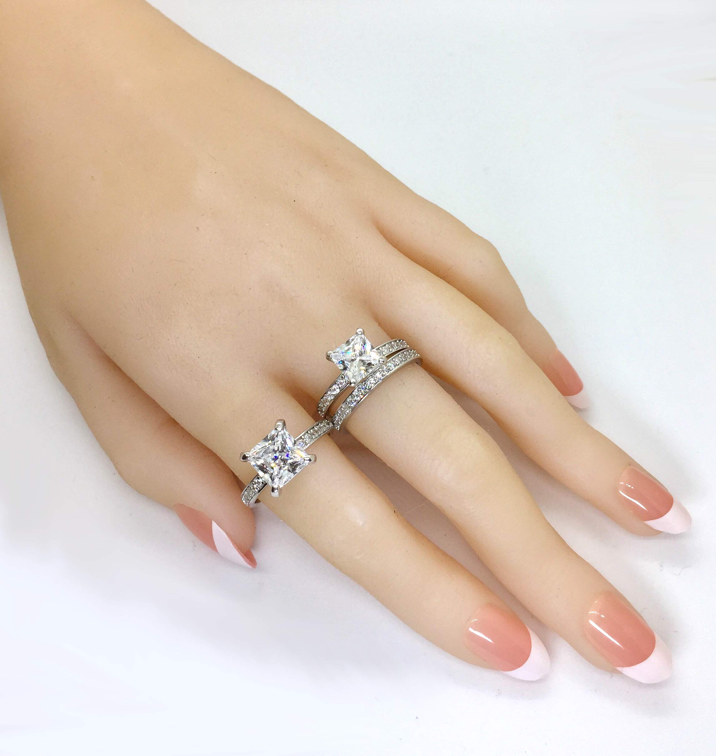 Diamonbella 101 Facets Glamorous Princess Cut Simulated Diamond Band Set 925 Silver 1 2 Carats (7, 2.25)