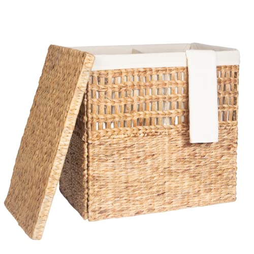 WERORA - Hampers for Laundry 136L, Wicker Water Hyacinth Double Laundry Baskets, Divided Laundry Hamper, Tall Collapsible Laundry Hamper with Lid, Boho Laundry Basket for Bathroom, Bedroom.