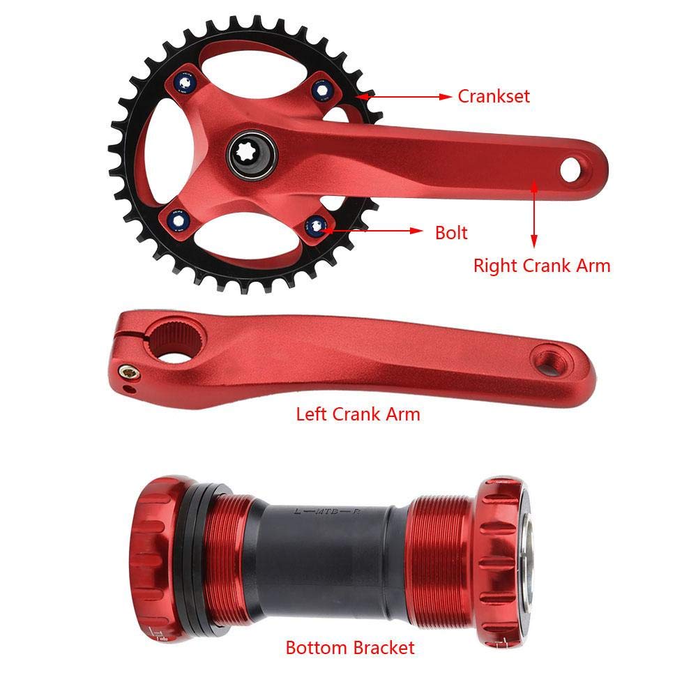 Fafeims Crankset Integral Single Speed Crank Set Mountain Bike Bottom Bracket and Chain Arm Kit (Red)