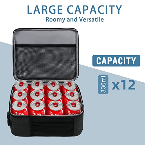 Insulated Lunch Box for Men Adults Portable Lunch Bag Women with Water Bottle Holder Reusable Lunch Tote Bag Soft Lunch Container Leak-proof Cooler Bag for Work Office Picnic, Black and White