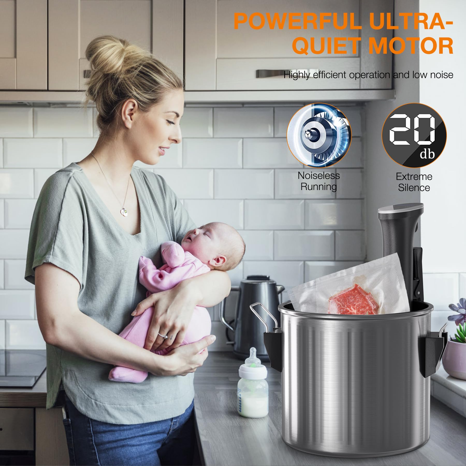Upesitom Sous Vide Machine Upgraded 1100W Sous Vide Cooker Fast Heating, Ultra Quiet Immersion Circulator Precision Cooking Machine, IPX7 Waterproof, Accurate Temp, Digital Timer, Touch Control