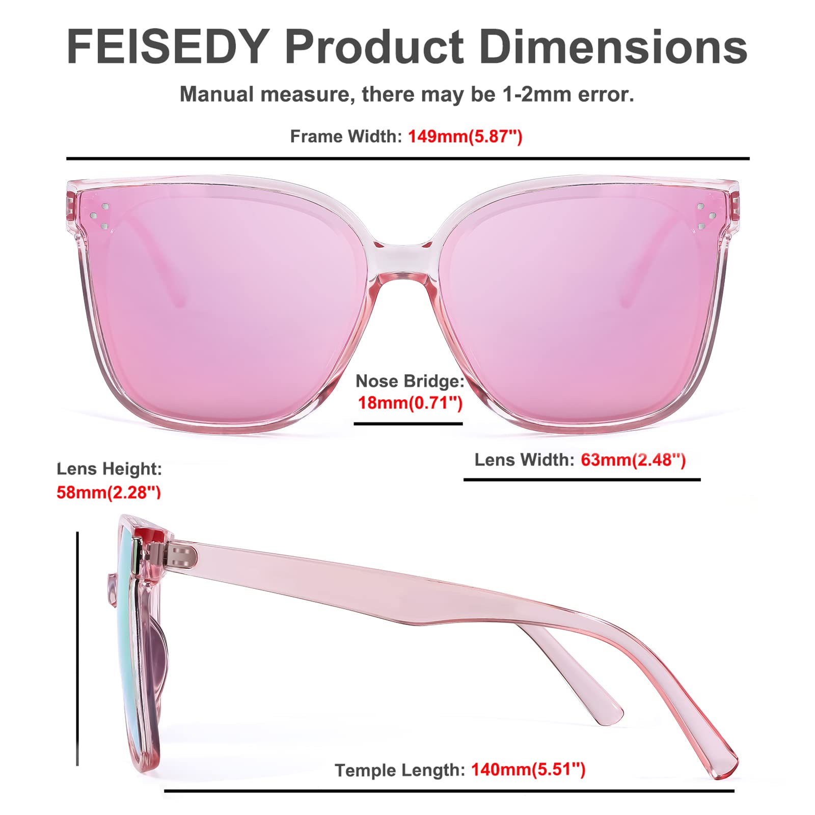 FEISEDY Retro Square Polarized Sunglasses Women Men Oversized Vintage Shades B2600