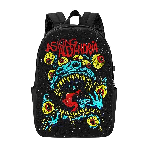 Qcosjeem Asking Rock Band Alexandria Backpack,unisex casual book bags,external usb interface,earphone cable interface,label.traveling backpack suitable for laptop Fashion usb Backpack