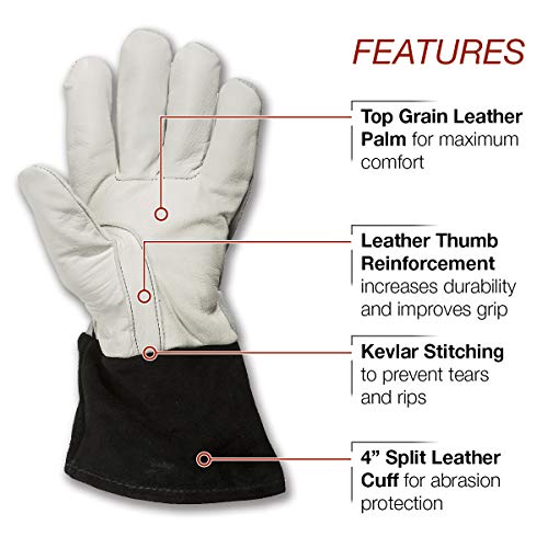 Lincoln Electric DynaMIG Traditional MIG Welding Gloves | Top Grain Leather |K3805, White, Large (Pack of 2)