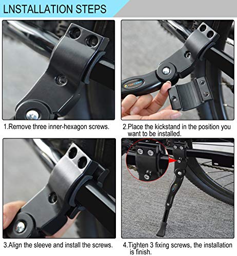 TOPCABIN Bicycle Adjustable Aluminium Alloy Bike Bicycle Kickstand Side Kickstand Fit for 22" 24" 26"- Black