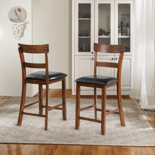 NAFORT Counter Height Bar Stools Set of 4, Farmhouse 25.5β Solid Wood High Dining Chairs with Cushion, Counter Stools with Back for Kitchen Restaurant Bar, Rubberwood Legs & Black PU Leather Cushion