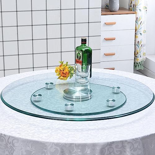 Generic Contemporary Glass Lazy Susan Turntable 60/70/80/90/100cm Transparent Dining Table Serving Tray Counter Top Turntable, Heavy Duty, Silent, Easy To Clean (Color : Clear, Size : 60 cm (24 in)