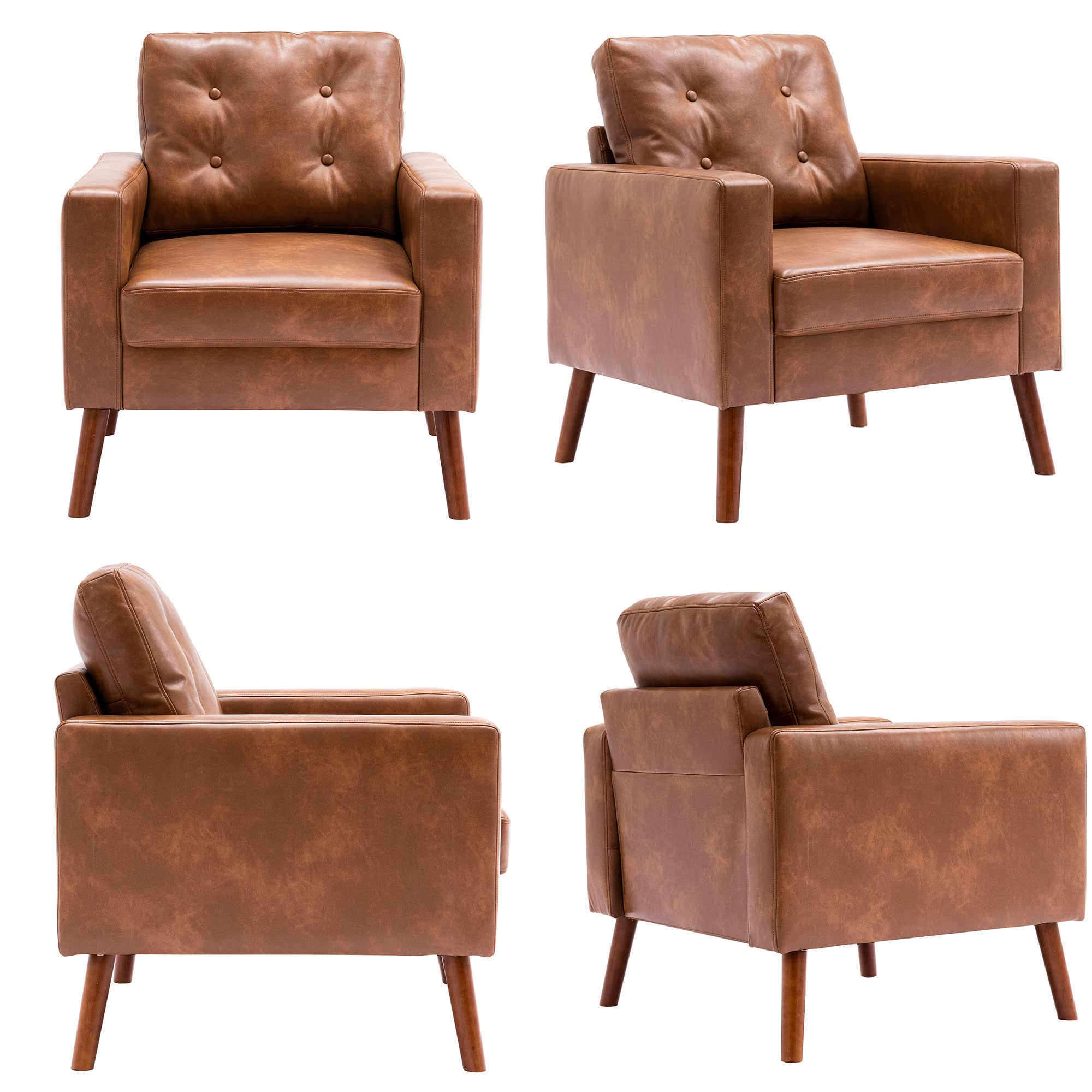 Mid Century Modern 53” Loveseat Sofa, Comfy Upholstered Button Tufted Faux Leather 2 Seater Small Sofa Couch, Lounge Sleeper Sofa Bed Love Seats for Small Spaces Living Room Apartment Bedroom, Brown