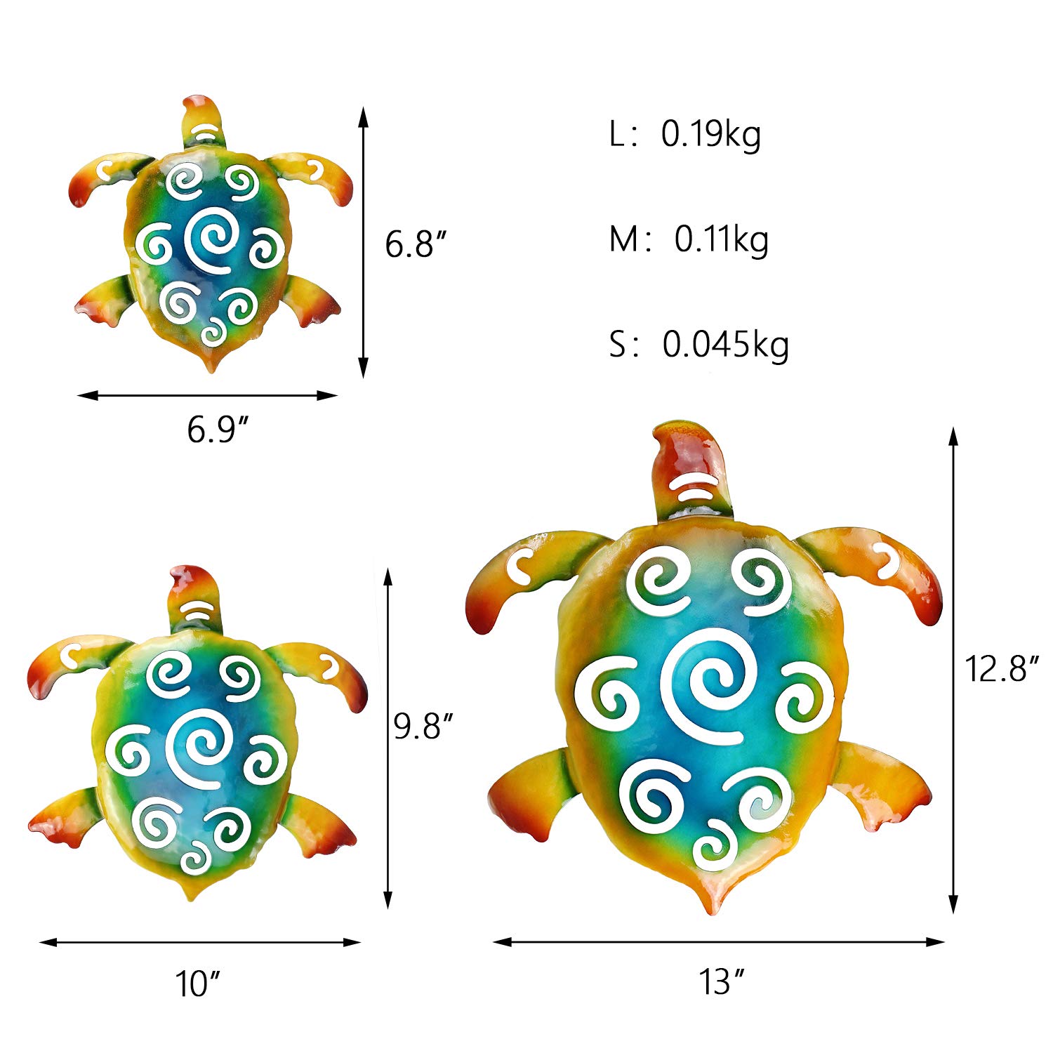 FANWNKI Metal Sea Turtles Set of 3 Wall Decor Art Beach Sculptures Hanging for Home Garden