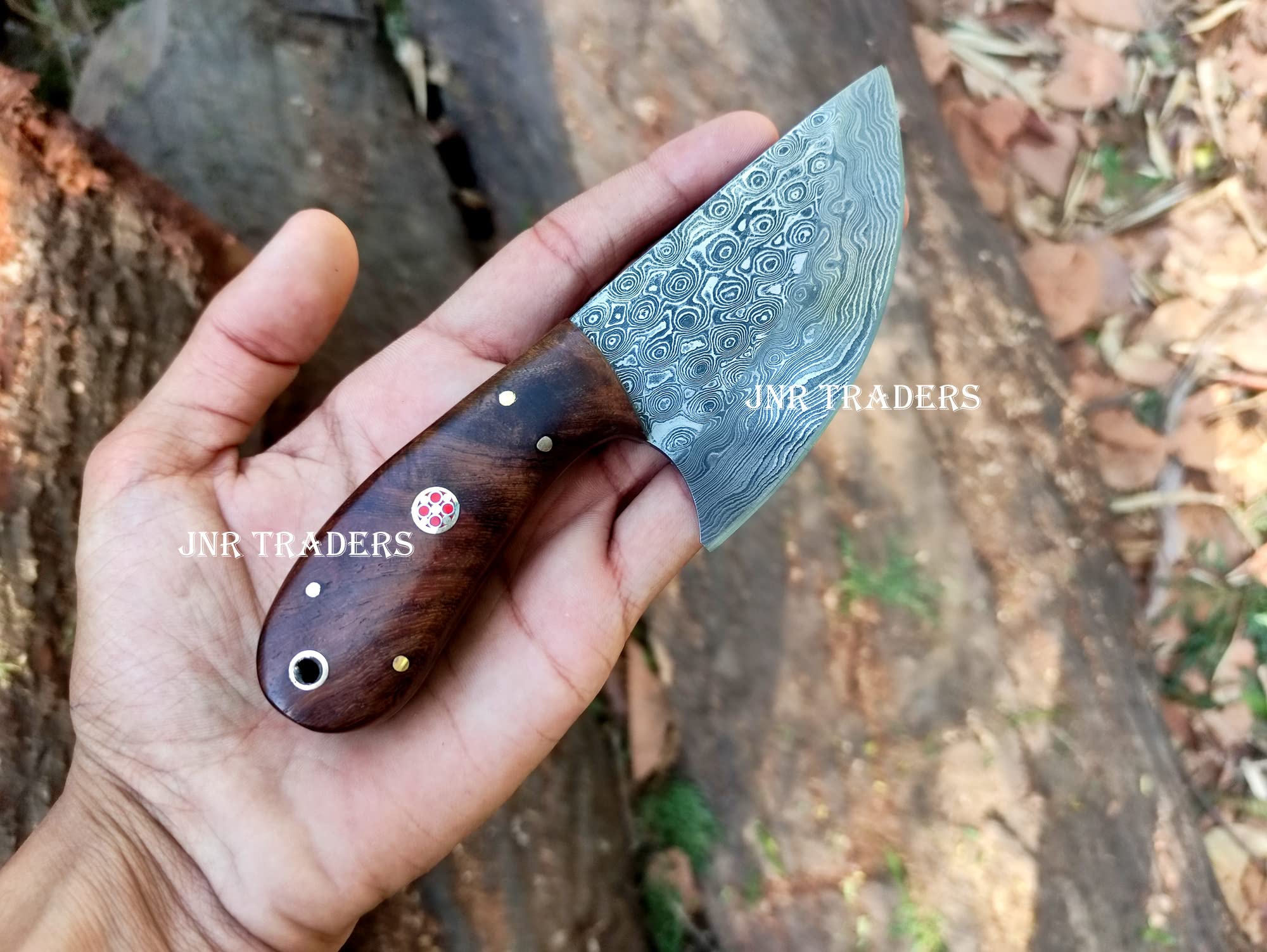 Handmade Damascus Steel Skinner Knife with sheath - 6.5 in Full Tang Fixed Blade Damascus Knife for Hunting Skinning Edc Jnr-3726