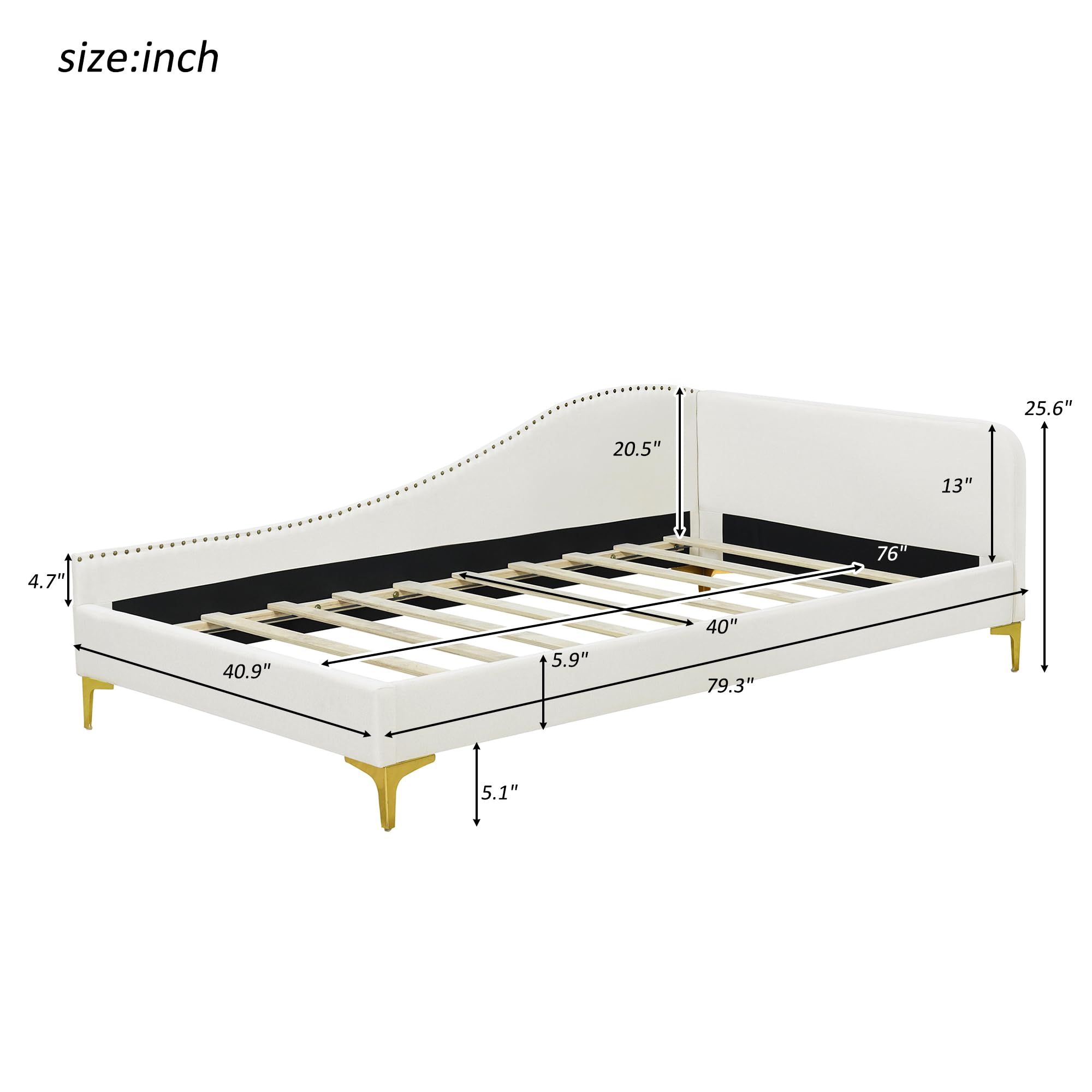 Upholstered Twin Size Daybed with Headboard and Armrest, Wooden Daybed with Sturdy Support Legs for Bedroom, Living Room, Easy Assembly (Beige, Twin)