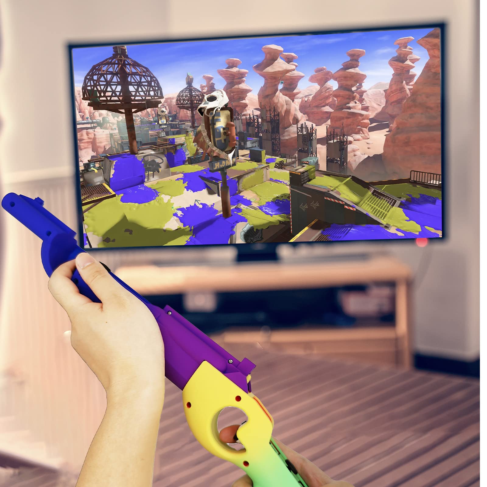 Game Gun Compatible with Switch/ OLED, Replacement Gun Controller Gaming Accessory for N-Switch Shooting Games (Red+Blue)