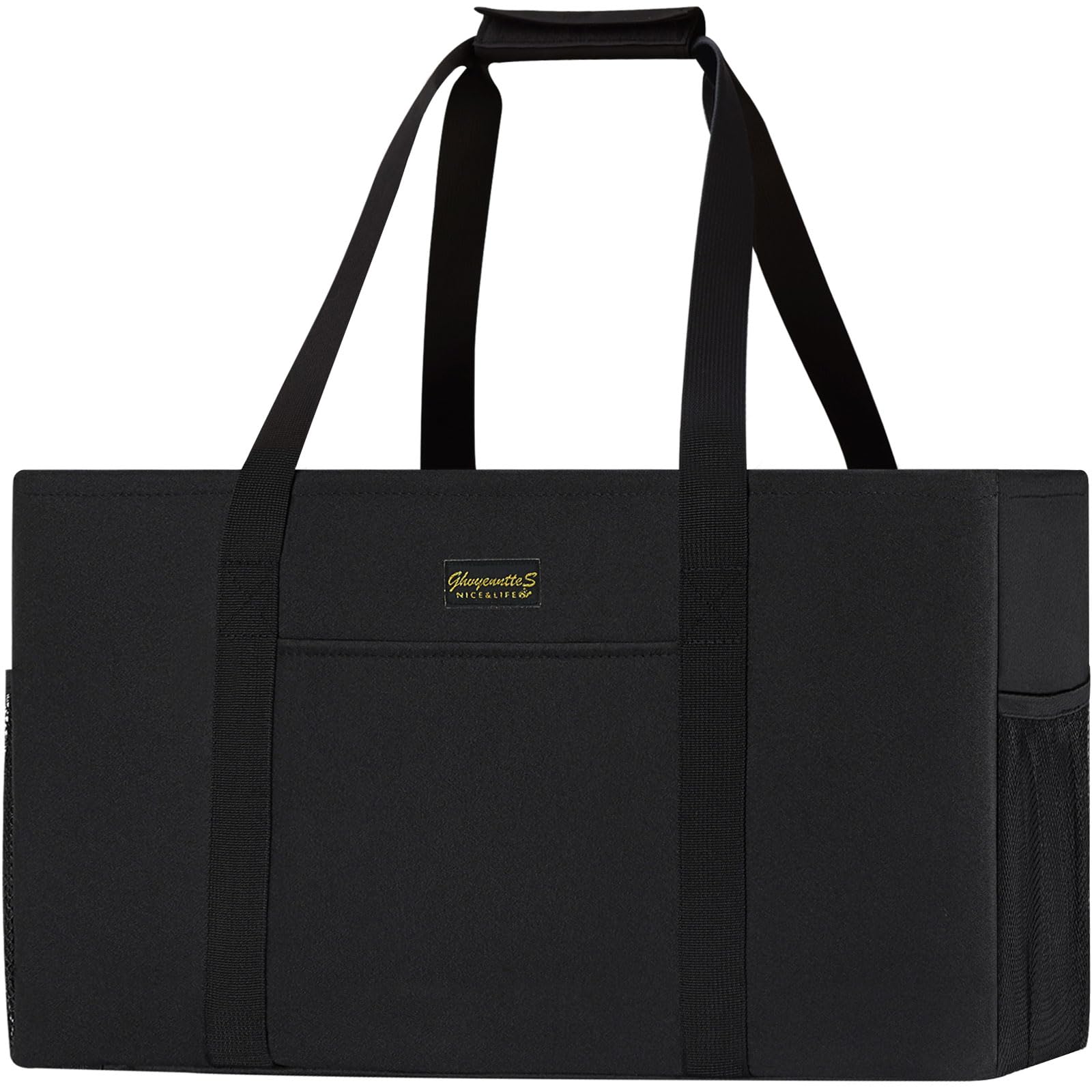 GhvyenntteS Stand Up Extra Large Utility Tote Bag with Metal Wire Frame & Reinforced Bottom Board, Thirty One Utility Tote, Foldable Reusable Grocery Bags with Pockets