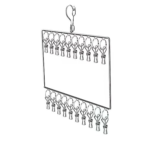 TOPINCN Socks Drying Rack, Cloth Drying Rack Stainless Steel Windproof Hooks for Clothes Drying (20 Clips)