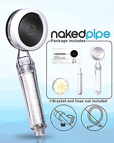 NAKEDPIPE Filtered Shower Head β Handheld High Pressure Showerhead, Softens Hard Water, Filters Chlorine & Fluoride, Helps Dry & Itchy Skin, Purifies Rust & Dust, Standard Fit, Easy Installation
