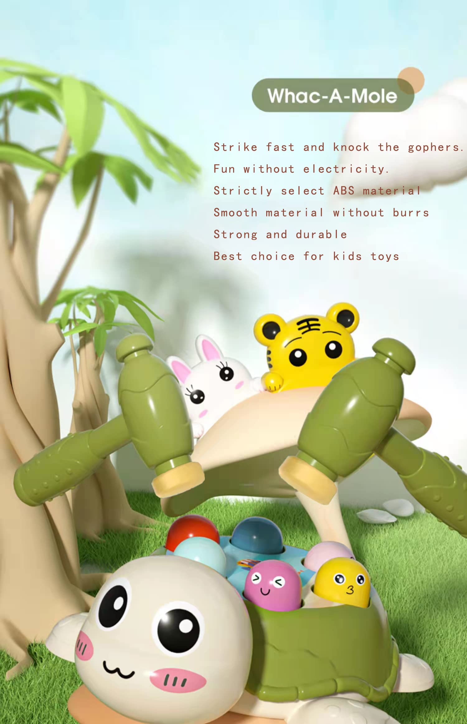 Interactive Whack A Mole Game, Whack a Mole Pounding Hammering Game - Early Development Toy for Toddler, Learning, Active, Fun Gift Boys and Girls, 2 Hammers Included