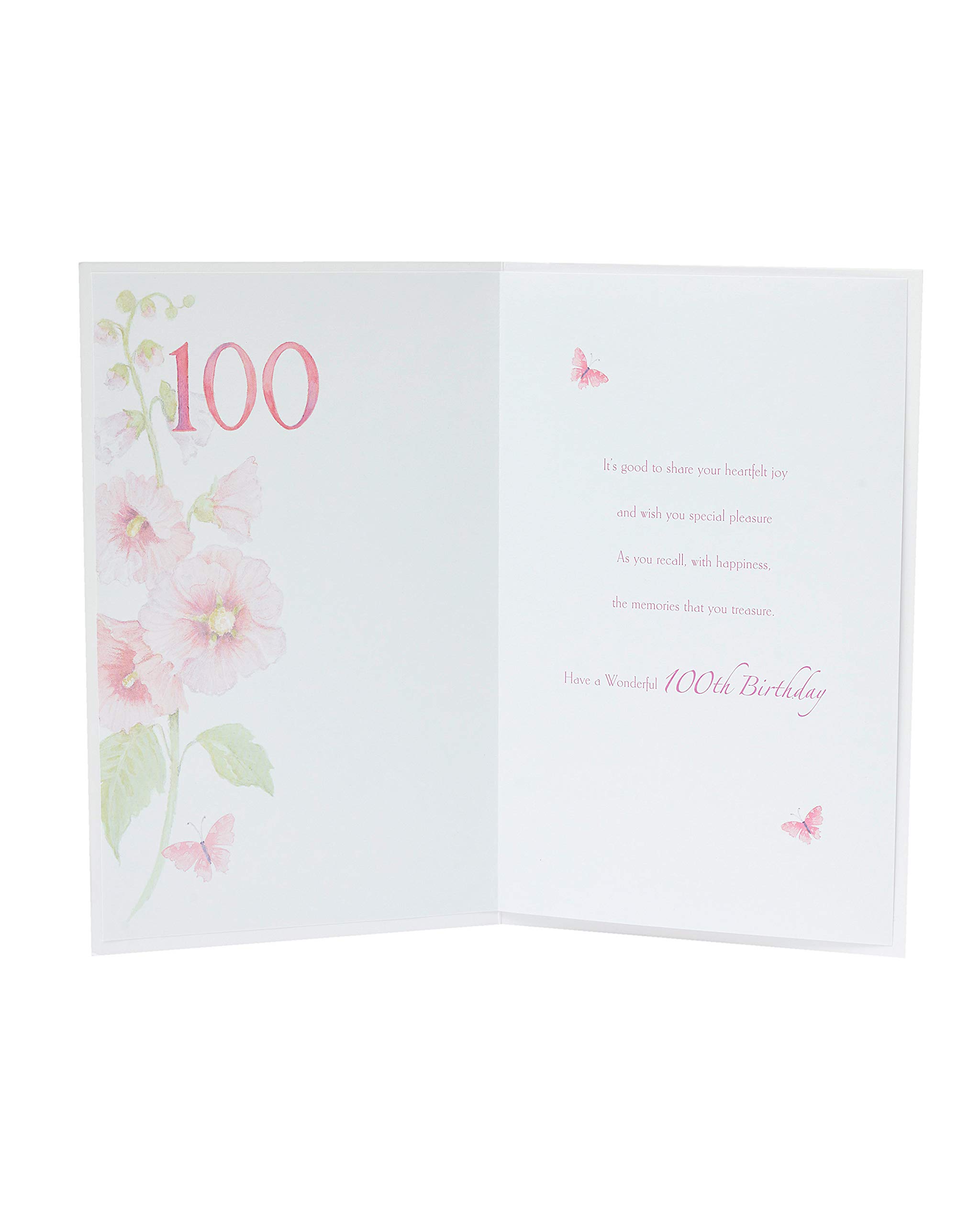 UK Greetings 100th Birthday Card for Her/Friend - Delicate Pink Flower Design