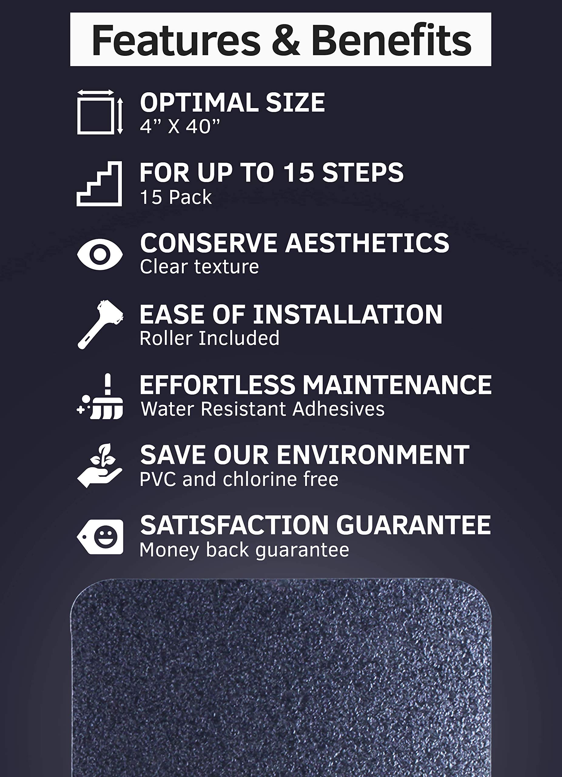 FINEHOUS 40”x4” Non-Slip Stair Treads Tape (15-Pack) – Clear Anti-Slip Indoor Strips