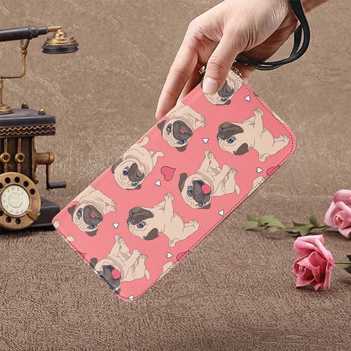 InterestPrint Bifold Wallet with Coin Pocket, Printed Leather Purse Funny Cartoon Pug Puppy