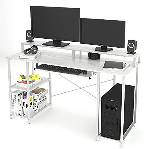 TOPSKY Computer Desk with Storage Shelves/24.5in Keyboard Tray/Monitor Stand Study Table for Home Office(54*19inch, White Marble Texture)