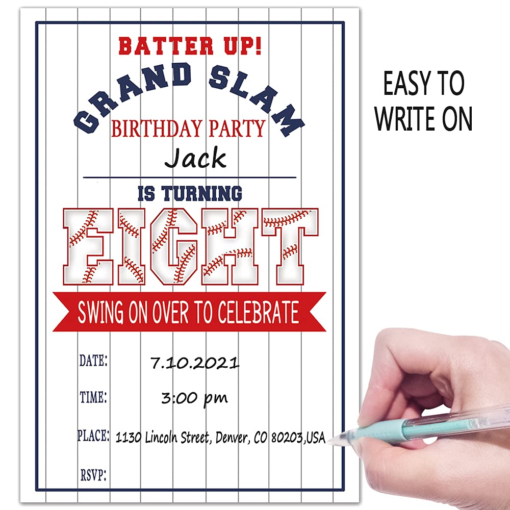 ukebobo 8th Birthday Party Invitations with Envelopes – Batter Up Baseball Party Invitations, Baseball Party Decorations– 20 Cards With Envelopes(bq-08)