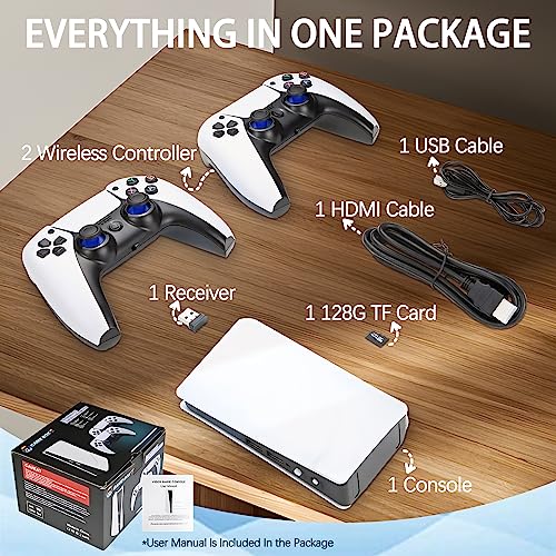 Wireless Retro Game Console Nostalgia Plug and Play Video Game Console 4k,40+ Emulators Console,128GB Built in 40000+ Video Games 2.4G Wireless Controllers