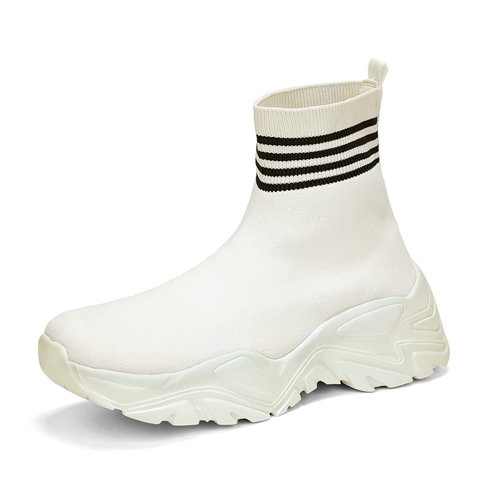 Gospt Stylish Sock Sneakers for Women Lightweight Sports Gym Cross Training Shoes White 9