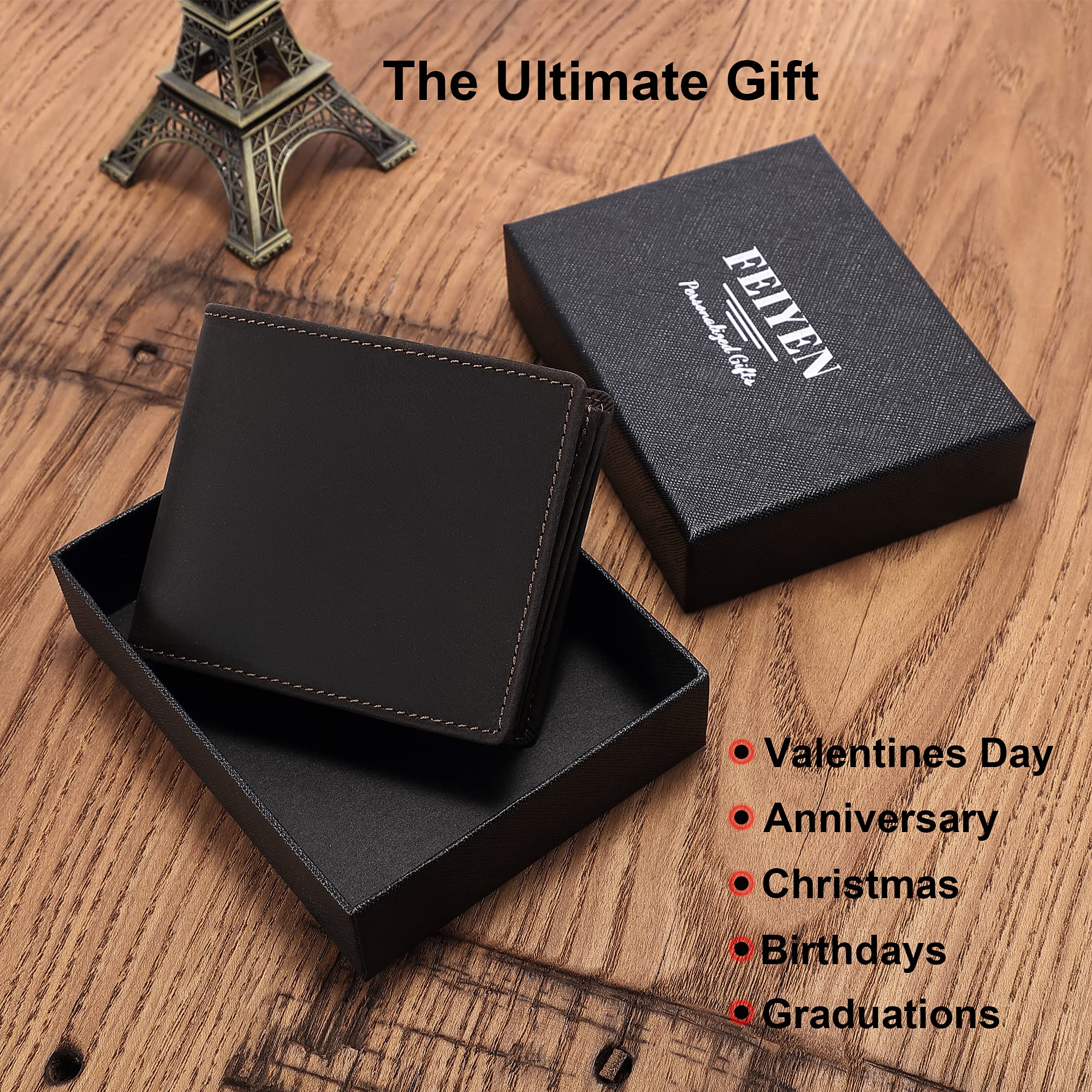 FeiYen Personalized Engraved Wallet for Boyfriend Husband from Wife Girlfriend - Anniversary Christmas Valentines Day Birthday Wedding - I Love You - Men Bifold Leather Wallets for Him