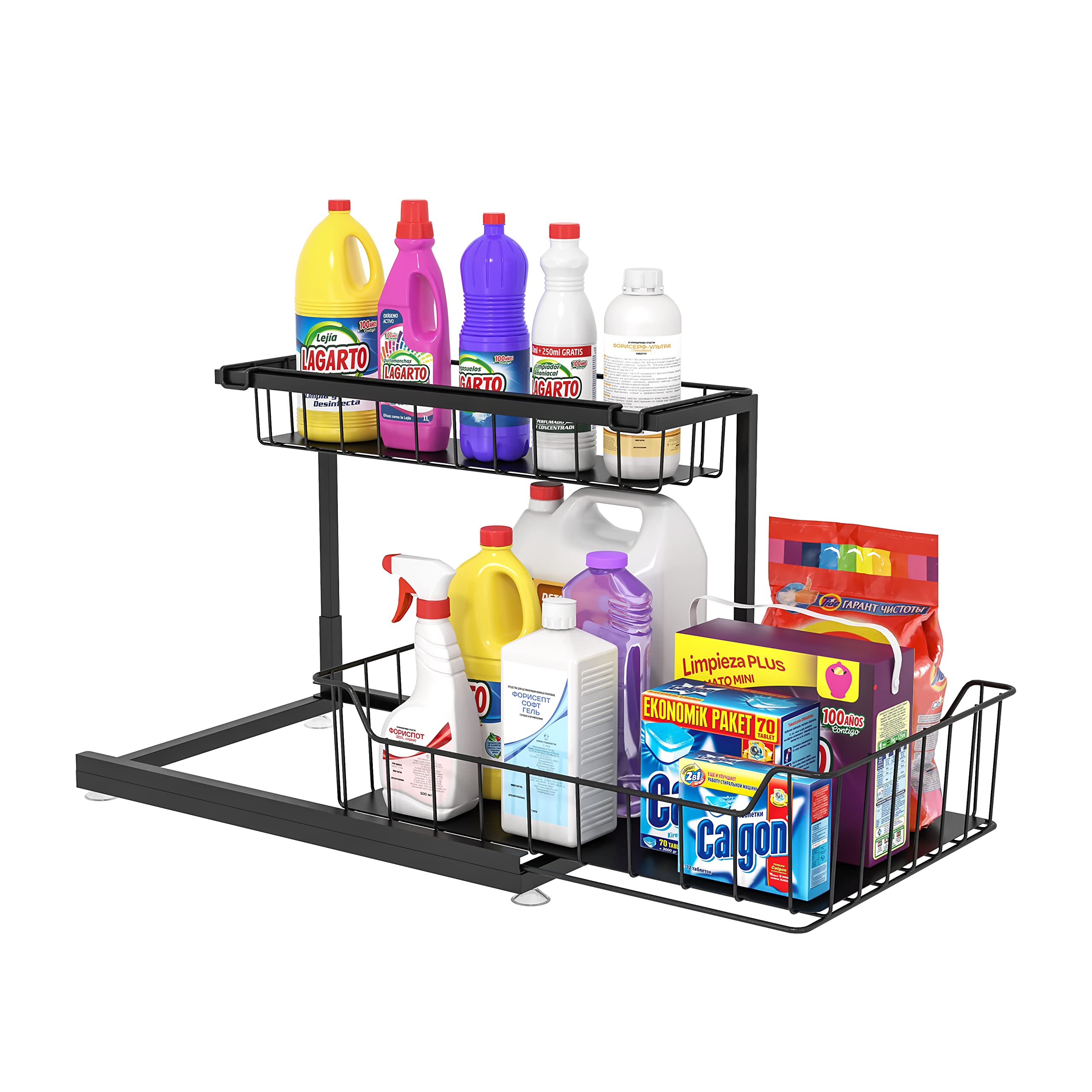 Hounyoln Under Sink Organizer and Storage,2-Tier Metals Kitchen Cabinet Organizer Pull-Out Sliding Cabinet Basket Storage Organization,for Kitchen/Bathroom/Laundry Space Saver