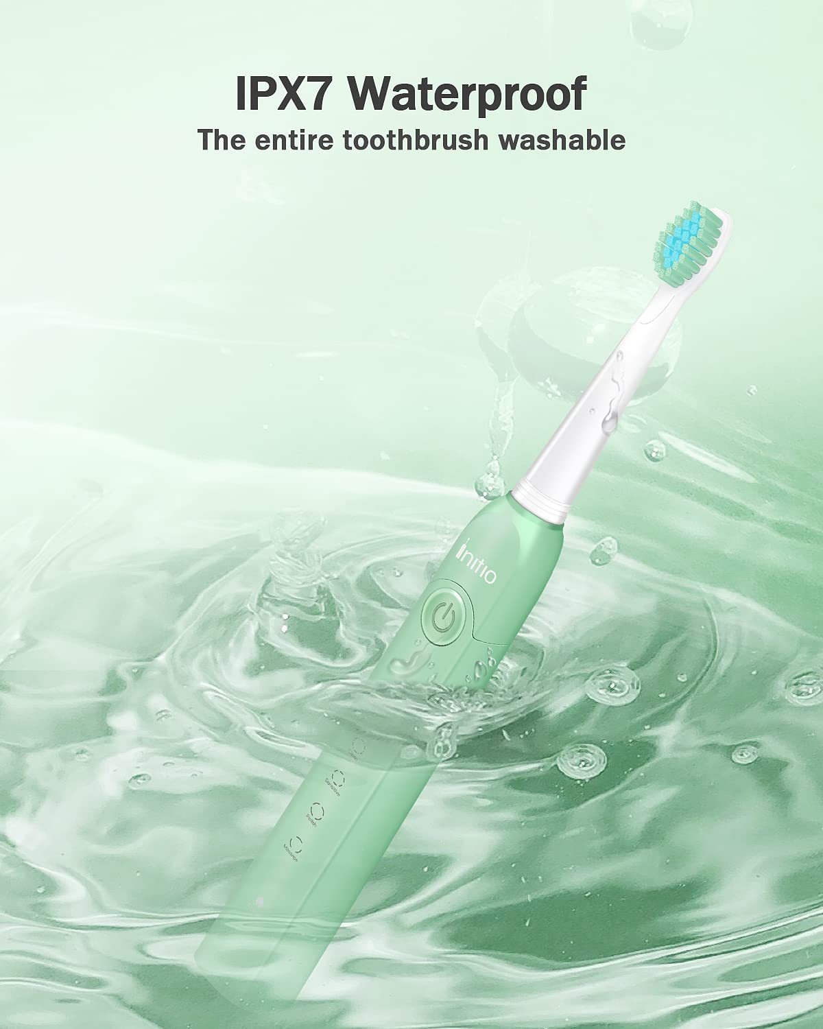 Initio Sonic Electric Toothbrush for Adults Rechargeable Toothbrush with Smart Timer 5 Modes 3 Brush Heads 40,000 VPM Motor Whitening Power Toothbrush IT959 (Mint Green)