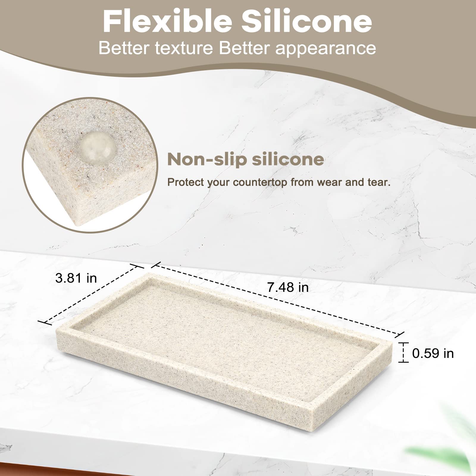 Versatile 7.4" Silicone Resin Soap Dispenser Tray for Bathroom/Kitchen/Vanity Tray, Small Tray for Countertop, Tidy Organization Solution