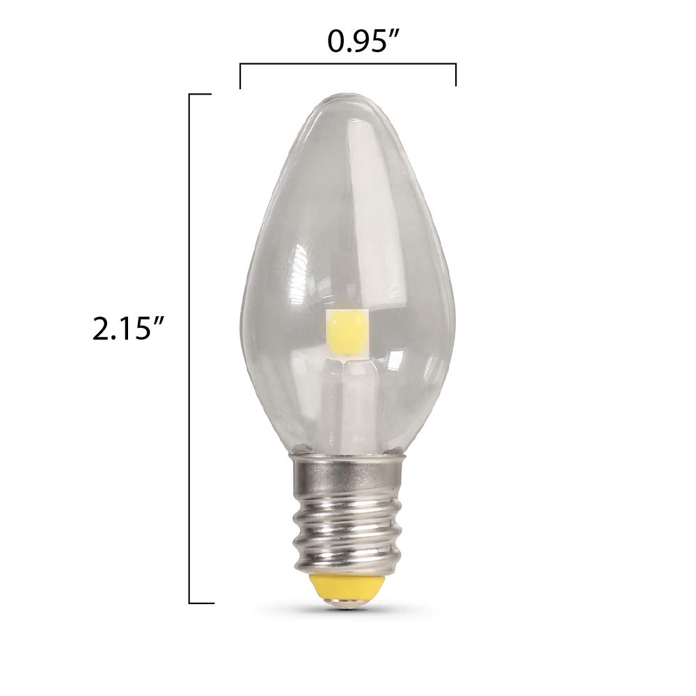 Feit Electric BP7C7/850/LED/4 0.6W 7W Equivalent 30 Lumen Candelabra Base LED C7 Night Light Bulb, 2.1" H x 0.9" D, 5000K (Daylight), 4 Piece