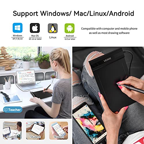 VEIKK S640 Graphics Drawing Tablet 6x4 Inch Ultra-thin Portable OSU Tablet with 8192 Levels Battery-free pen (For Drawing, Online class/E-learning and Web-conference)