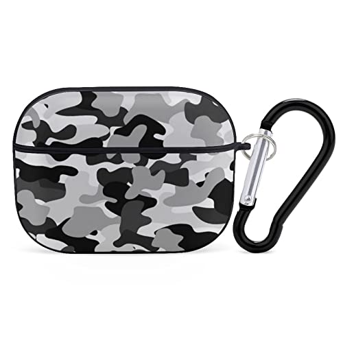 White Grey Black Camo Camouflage AirPods Pro Case Cover Gifts with Keychain, Shock Absorption Soft Cover Airpods Pro Earphone Protective Case for Men Women