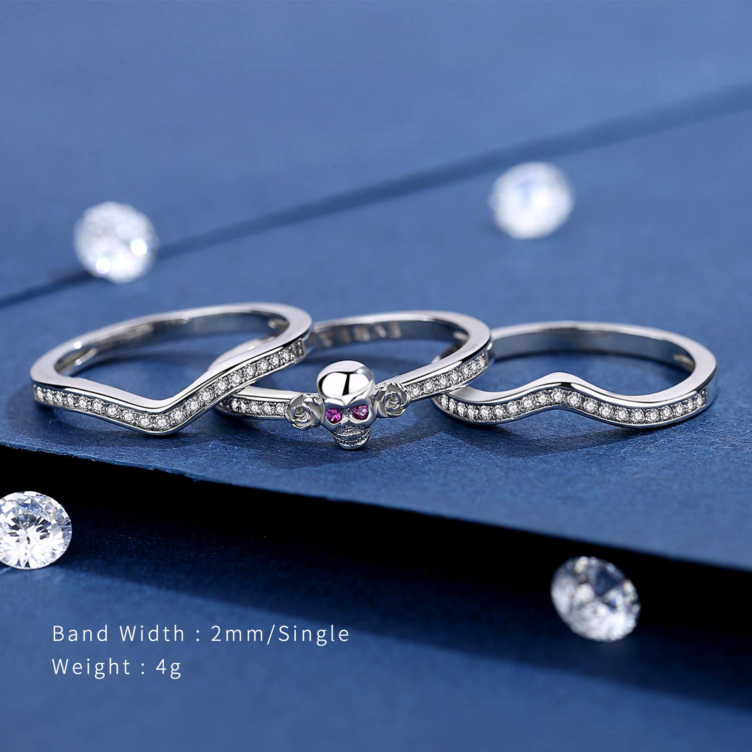 EVBEA Thumb Rings for Women Stackable Knuckle Skull Chevron Wave Engagement Promise Wedding Bands with Cubic Zirconia