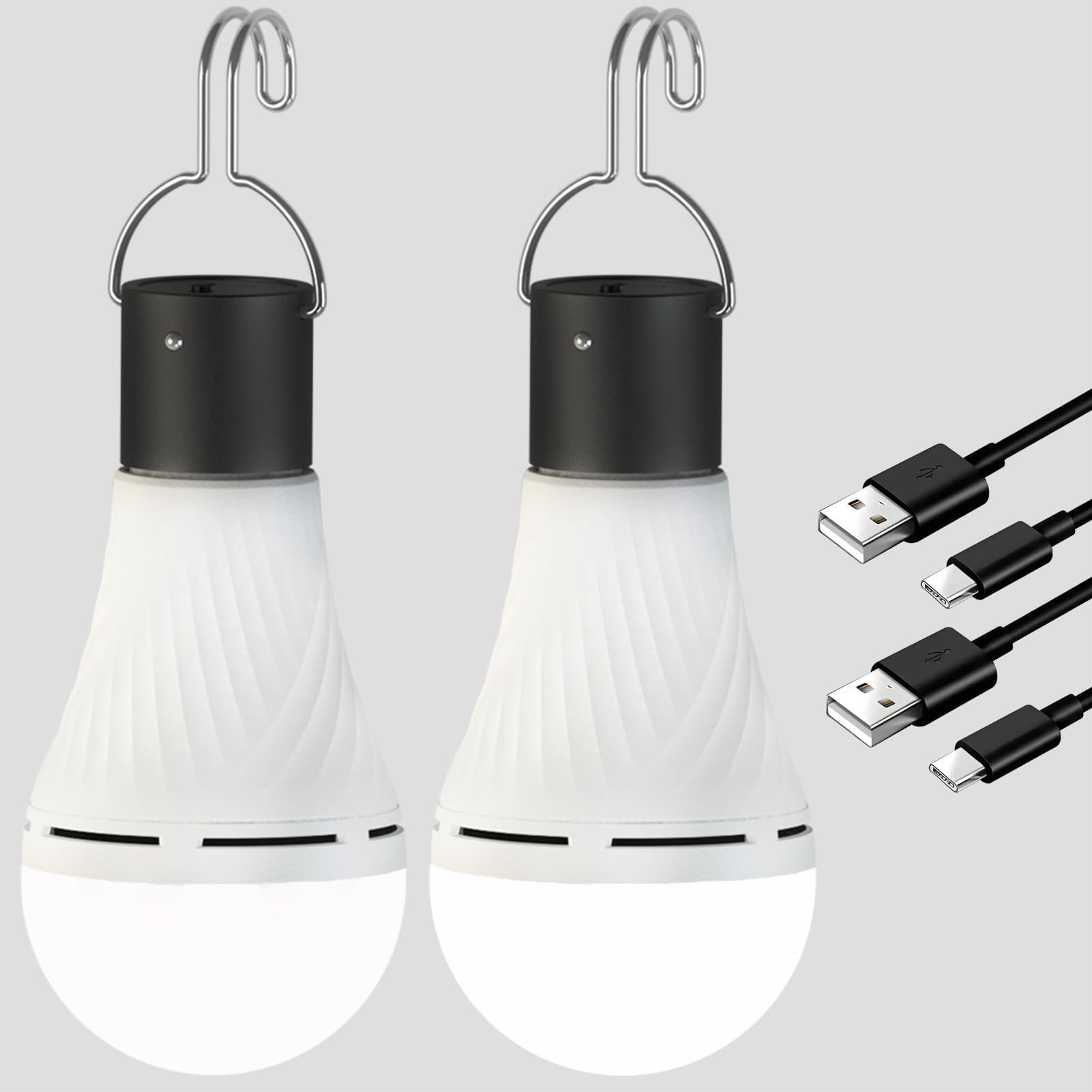 USB Rechargeable Light Bulb Auto On Off Light Bulbs, 4 Light Modes, 1500mAh Rechargeable LED Camping Lights for Camping, Hiking, Emergency, Backpacking, Fishing, 2 Packs