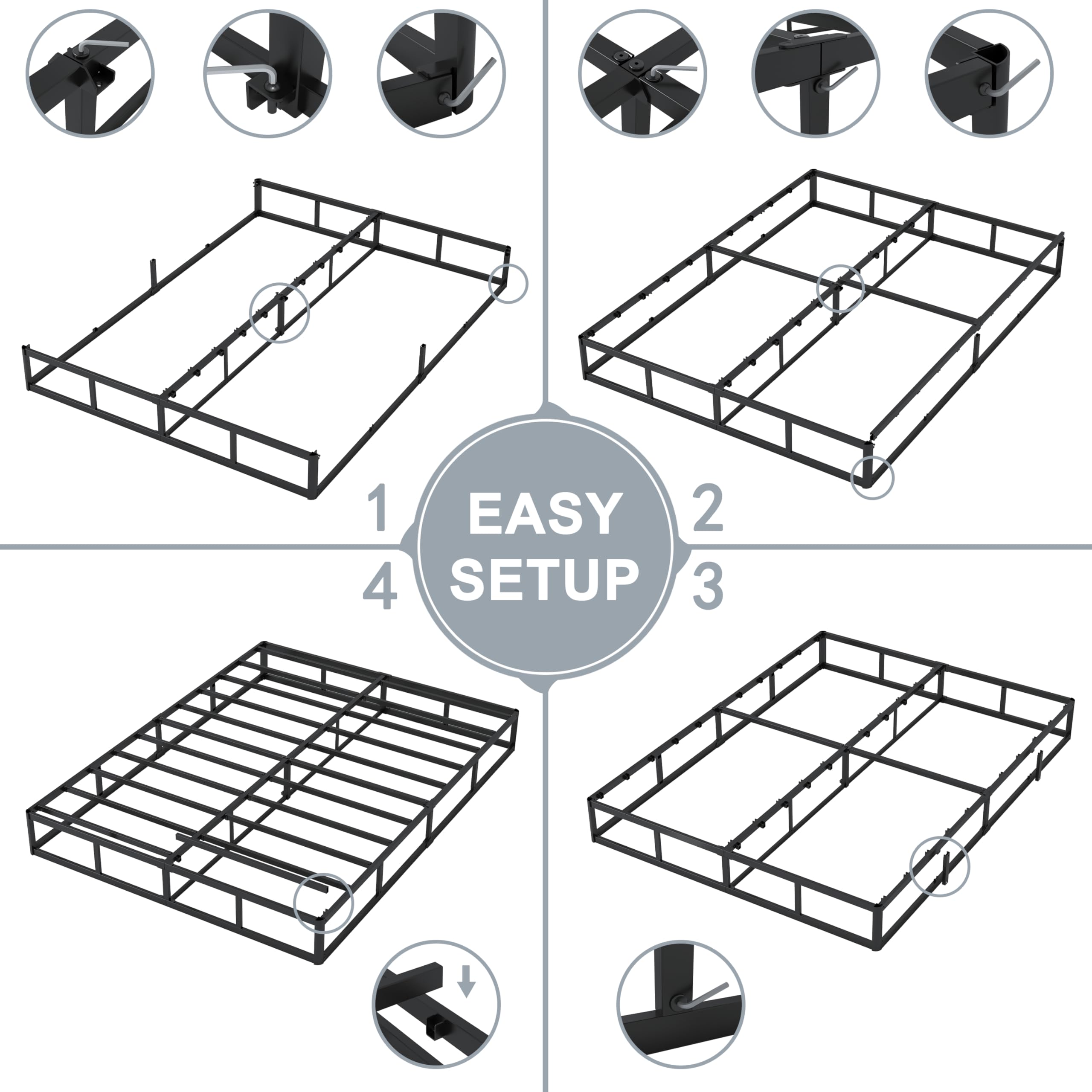 SHLAND Queen Box Spring 7 Inch Low Profile Box Spring Queen Size Bed Base, 3000 lbs Black Heavy Duty Metal Mattress Foundation with Easy Clean Fabric Cover,Easy Assembly